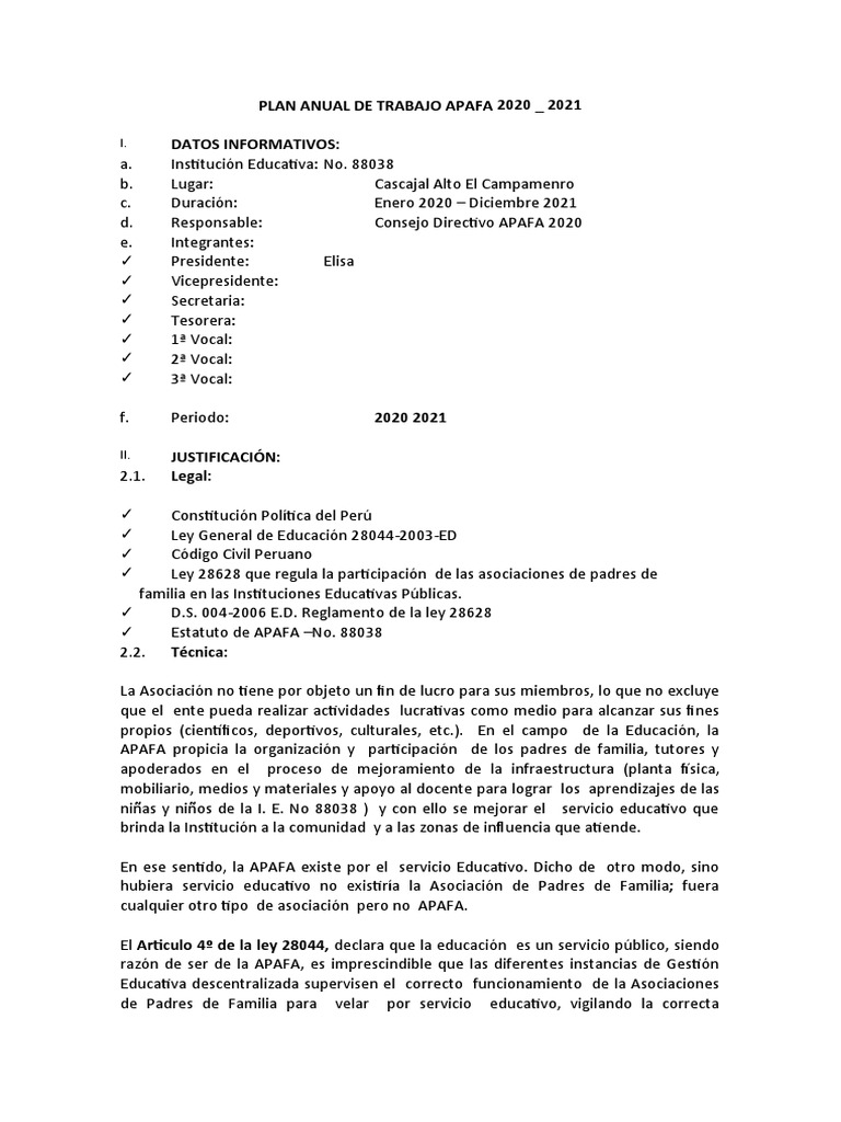 Plan de Apafa 2020 - 2021 | PDF