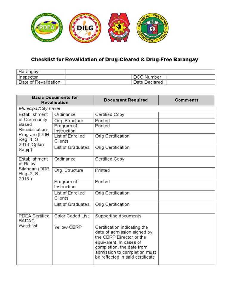 Revalidation Checklist for Drug-Cleared Barangays | PDF