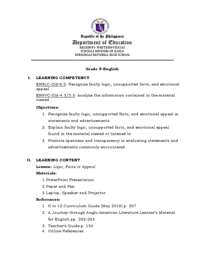 COT Lesson Plan in English | PDF