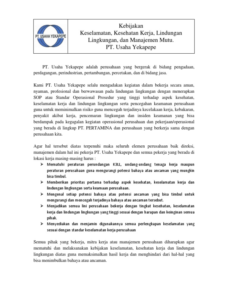 Kebijakan K3LL Pekerja Baru | PDF | Karier & Perkembangan | Bisnis