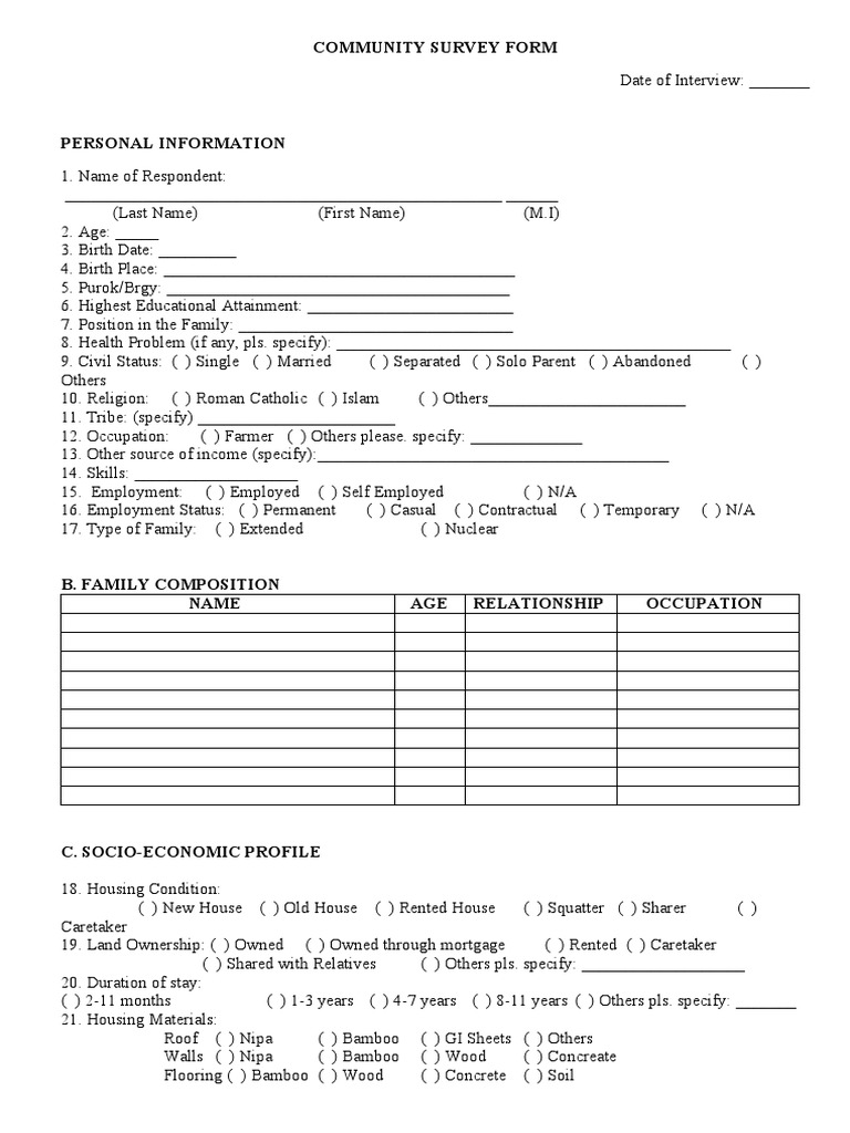 Community Survey Form | PDF