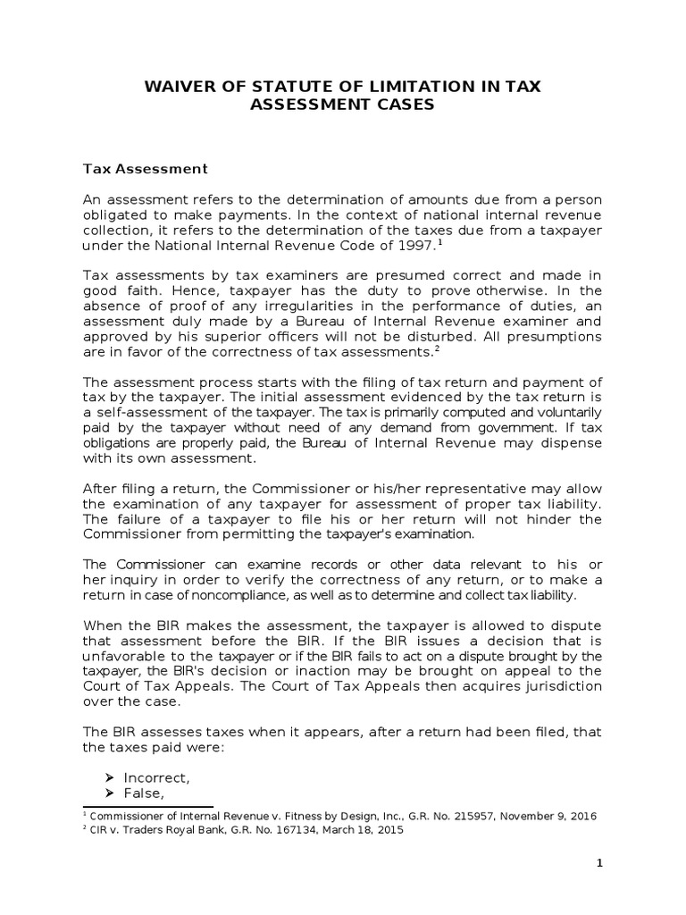 Tax Assessment Waiver | PDF