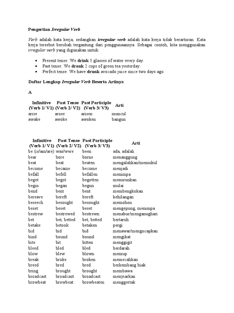 Pengertian Irregular Verb | PDF