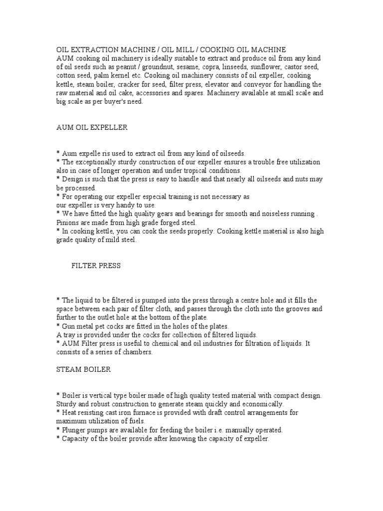 Oil Extraction Machine | PDF | Vegetable Oil | Boiler
