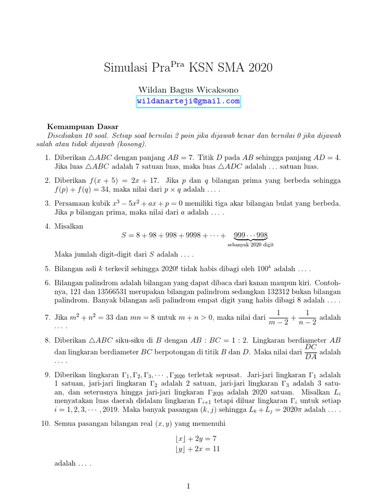 Simulasi Pra Pra KSN 2020 | PDF