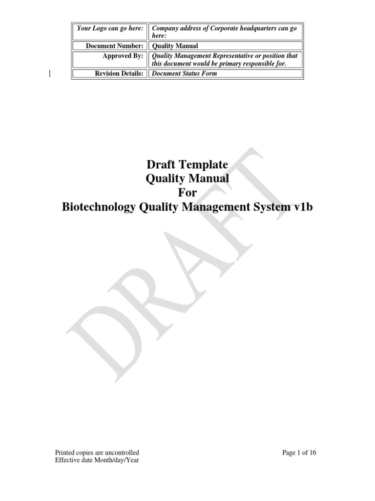 Biotechnology Quality Management Manual | PDF | Audit | Internal Audit