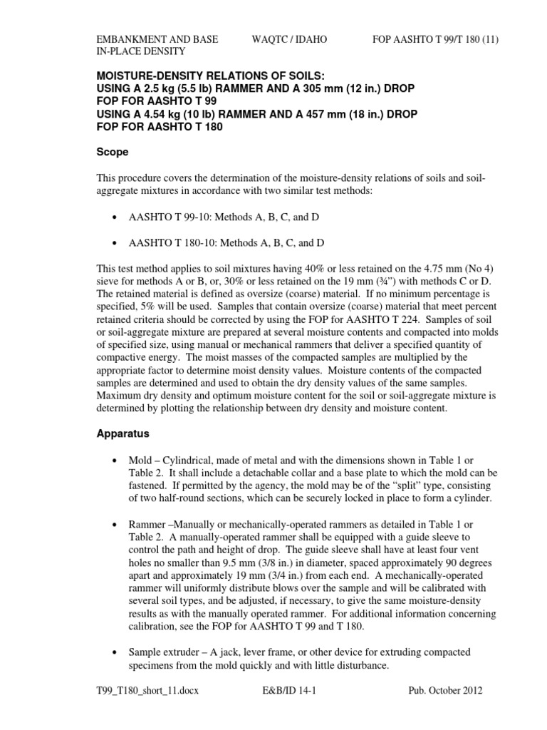 AASHTO T 180 Moisture-Density Guide | PDF | Technology & Engineering