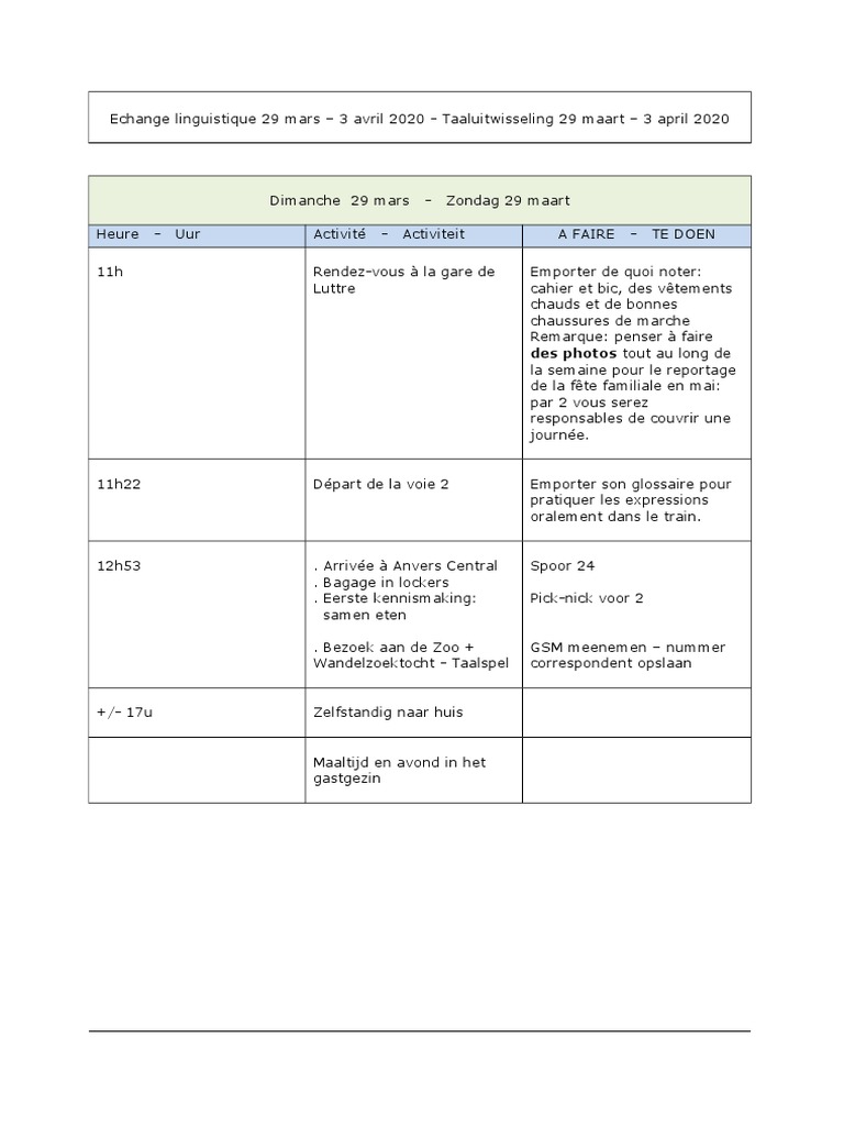 Programme Echange Linguistique 2020 | PDF
