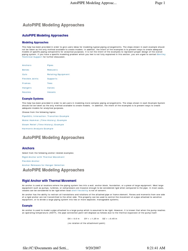 AutoPIPE Modelling Approaches | PDF