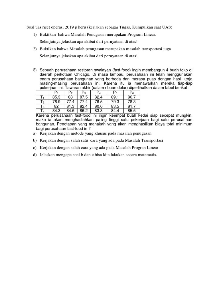 Soal Uas Riset Operasi 2019 | PDF