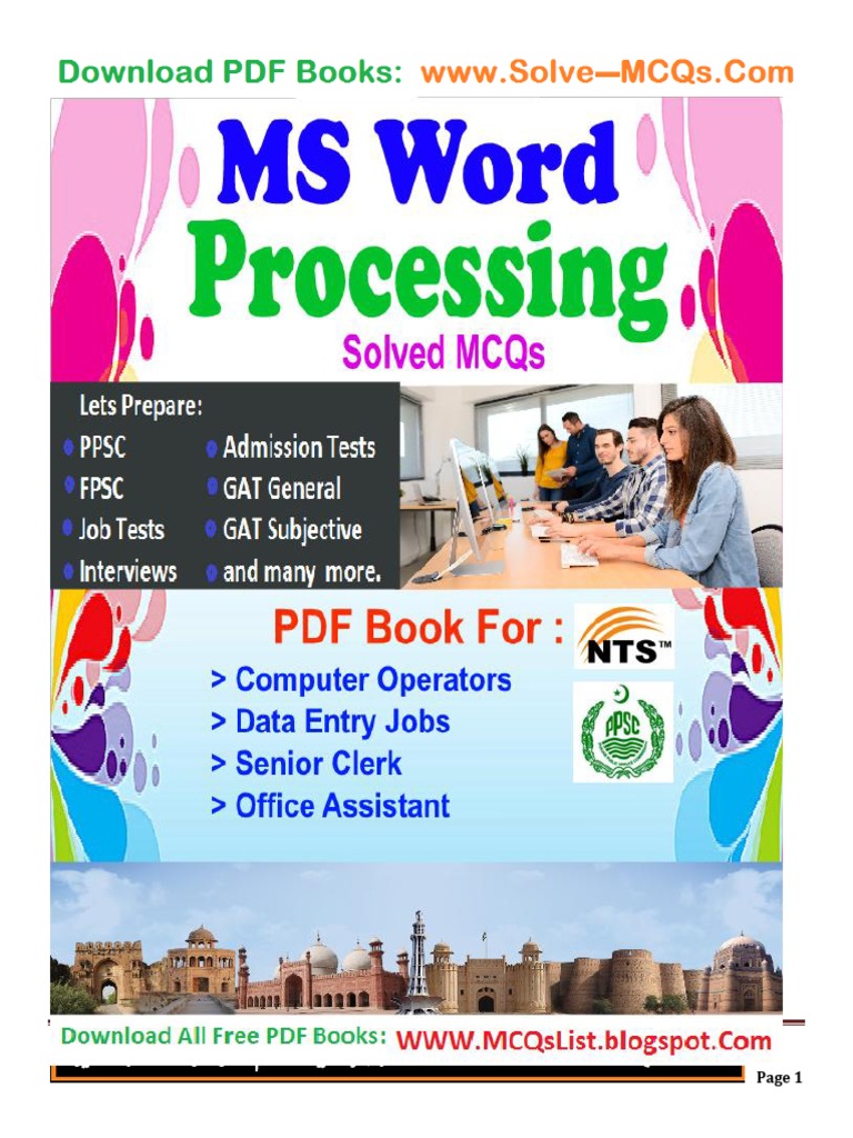 MS Word Processing Solved MCQs PDF Book | PDF