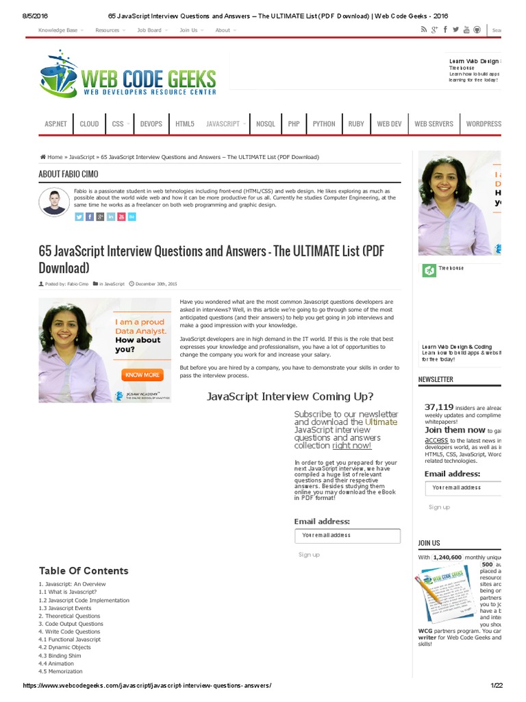 65 JavaScript Interview Questions and Answers - The ULTIMATE List (PDF Download) - Web Code ...