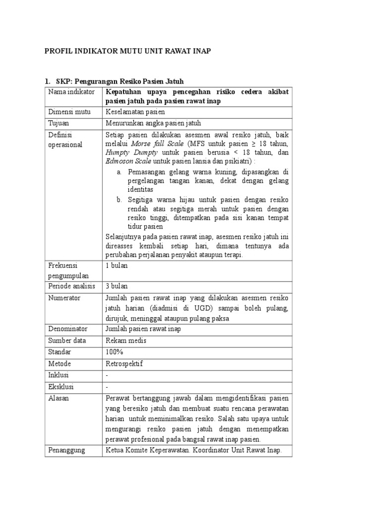 Profil Indikator Mutu Rawat Inap | PDF