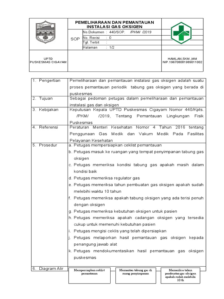 8.5.1.2 SOP PEMELIHARAAN DAN PEMANTAUAN INSTALASI GAS oKSIGEN | PDF