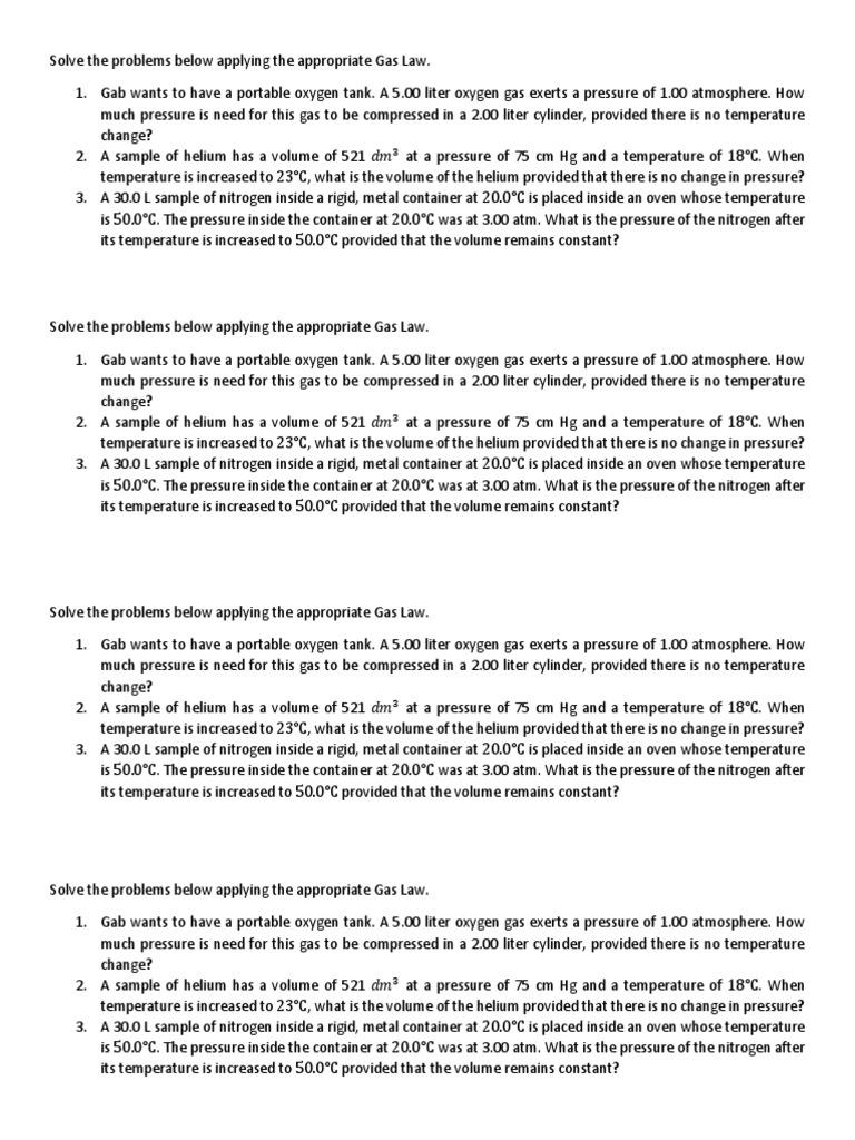 Gas Laws Problems | PDF