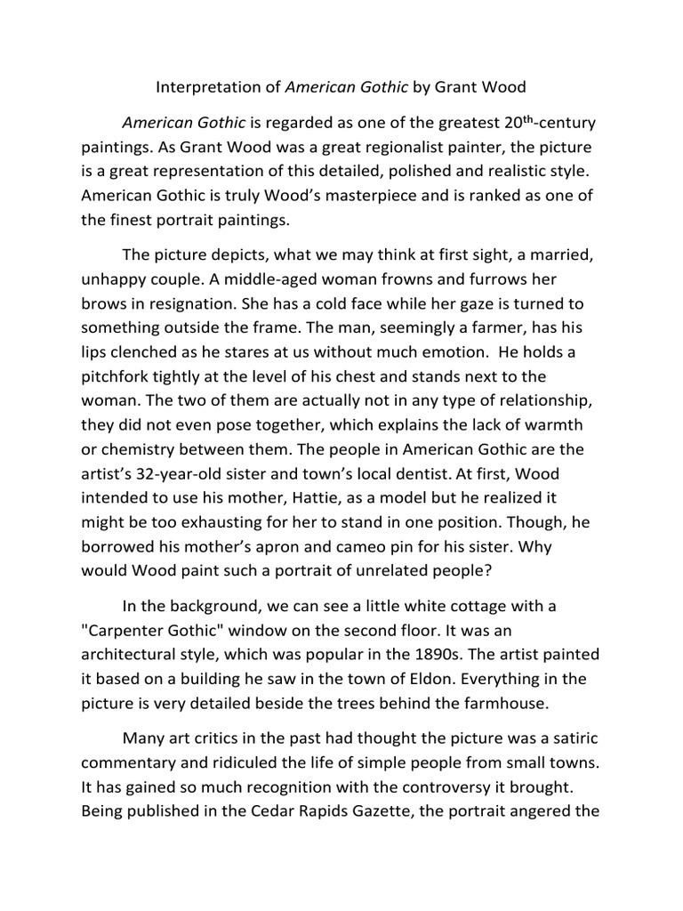 Interpretation of American Gothic by Grant Wood | PDF