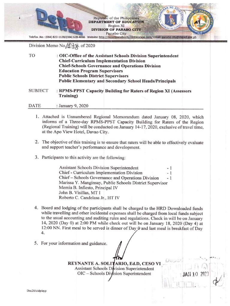 DM #0038 S, 2020 - RPMS-PPST Capacity Building For Raters of Region XI ...