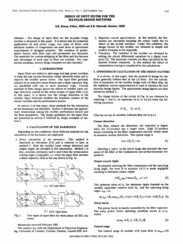 Design of Input Filter For The Six-Pulsebridge Rectifier | PDF