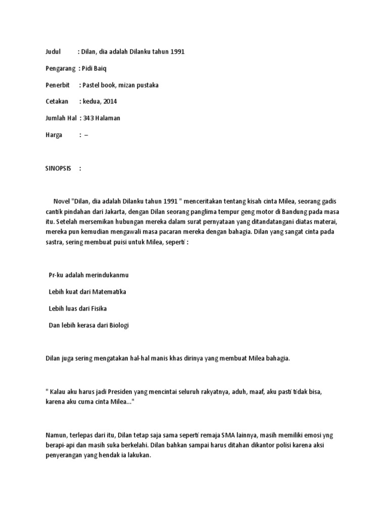 Resensi Dilan 1991 | PDF