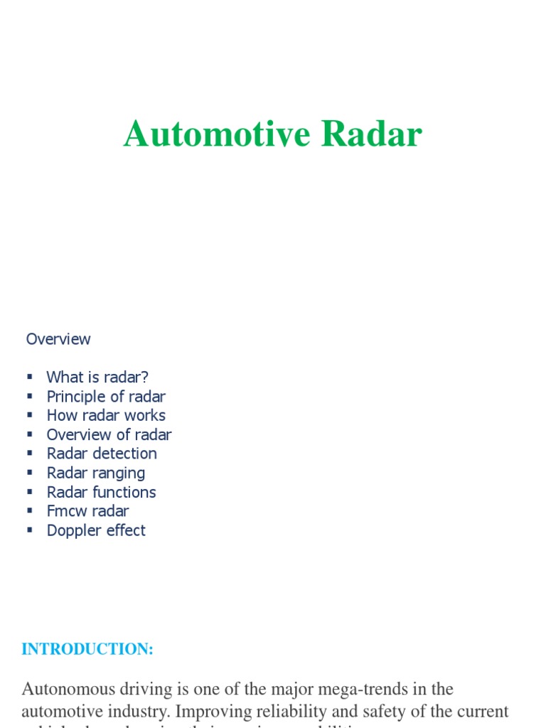 Automotive Radar Principles and Applications | PDF