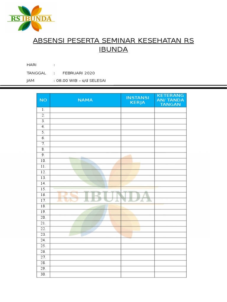 Absensi Peserta Seminar RS Ibunda | PDF