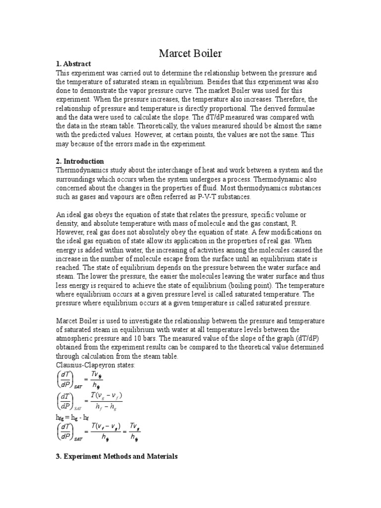 Marcet Boiler Lab Report | PDF