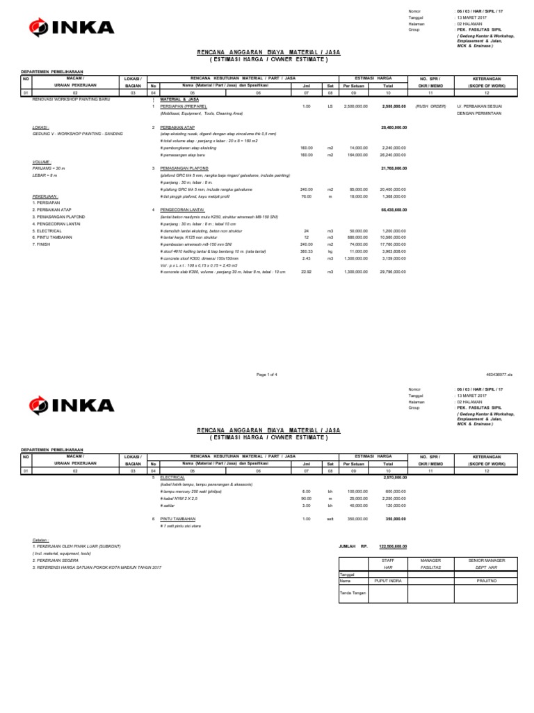Rab Renovasi Workshop Painting Baru Gd. V | PDF