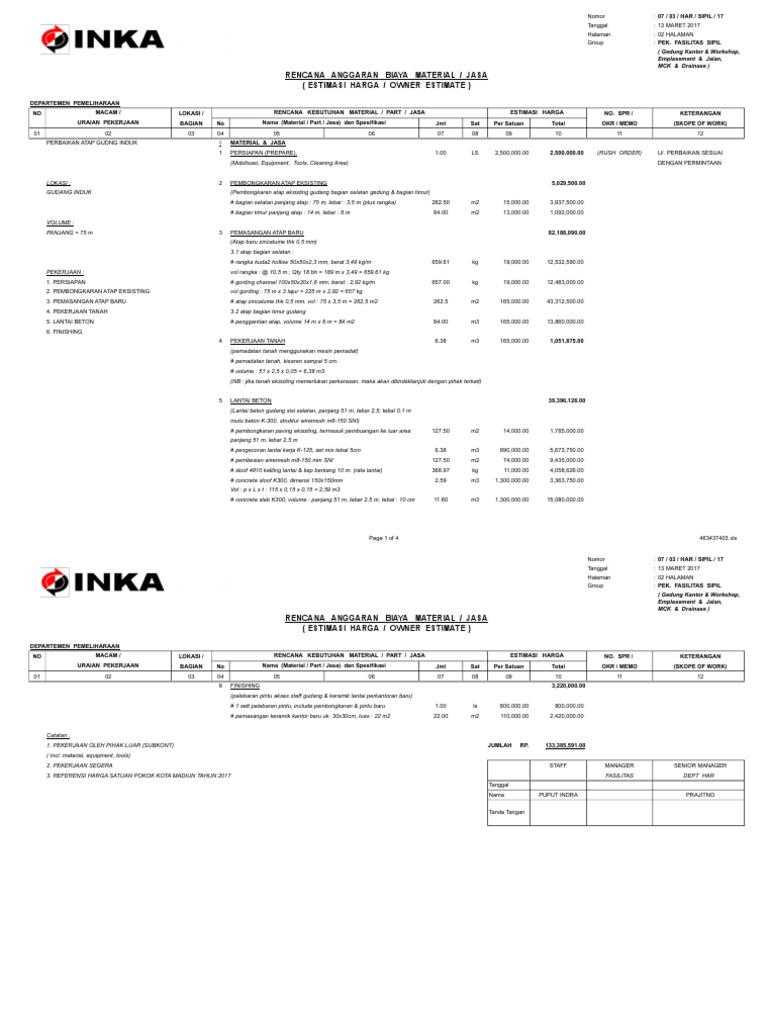 Rab Perbaikan Atap Gudang Induk | PDF