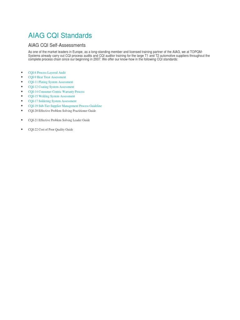 AIAG CQI Standards | PDF