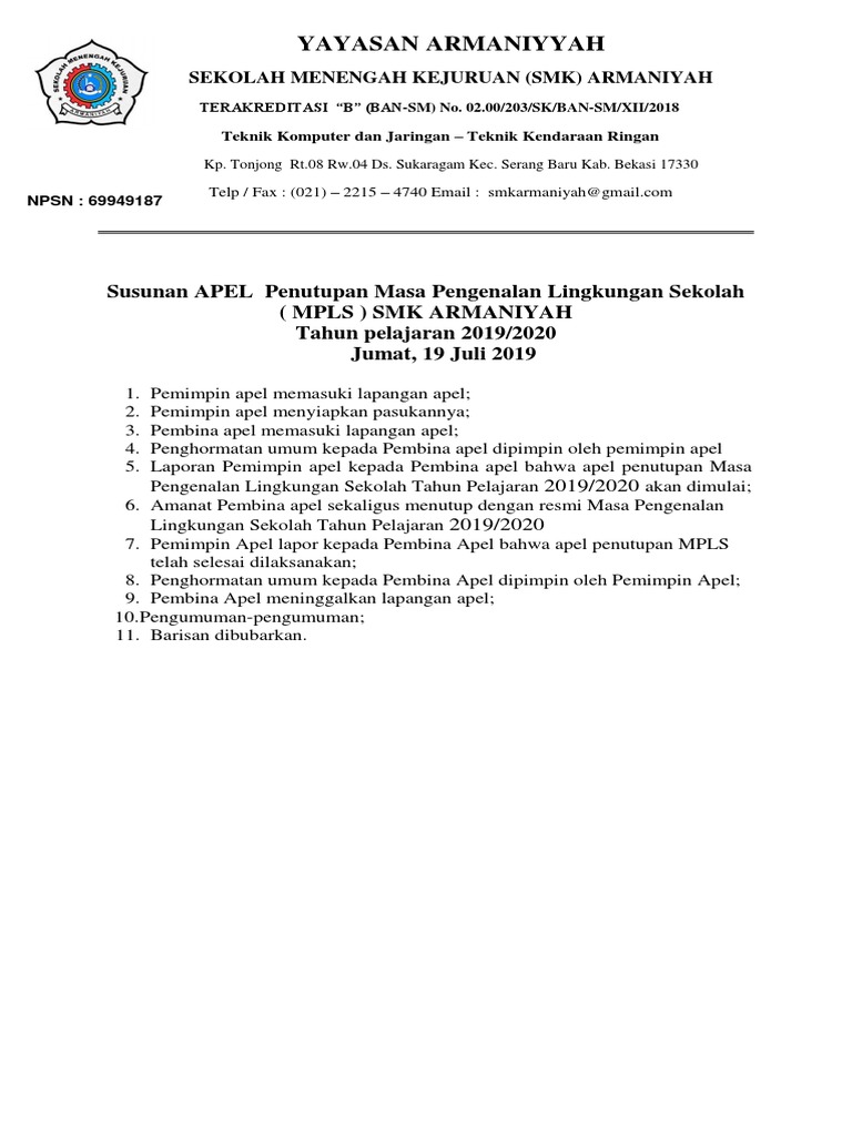Susunan Upacara Penutupan MPLS | PDF