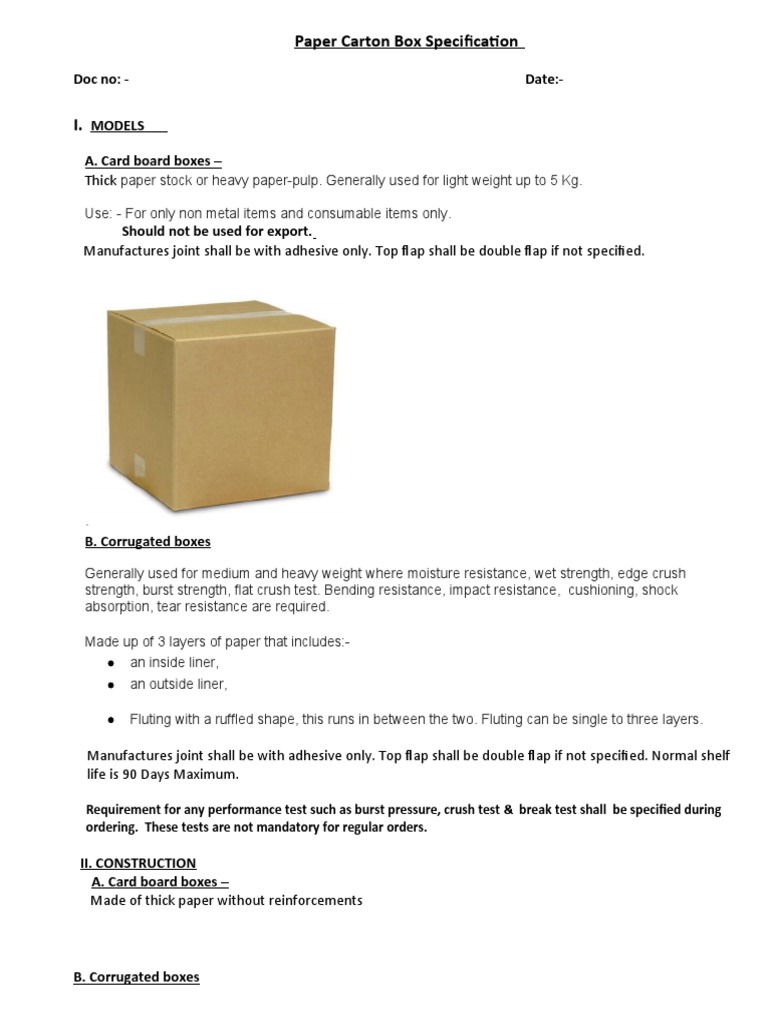 Carton Box Specifications and Types | PDF