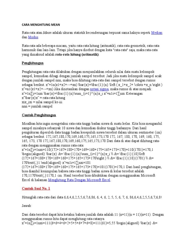 Cara Menghitung Mean | PDF | Metode & Bahan Ajar