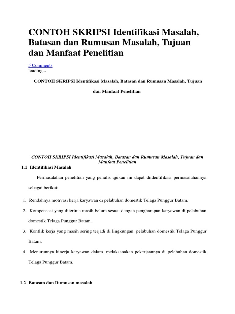 CONTOH SKRIPSI Identifikasi Masalah | PDF