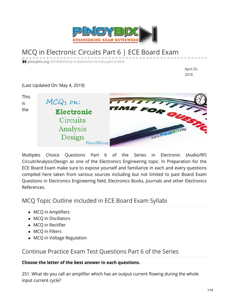 MCQ in Electronic Circuits Part 6 ECE Board Exam | PDF | Technology & Engineering