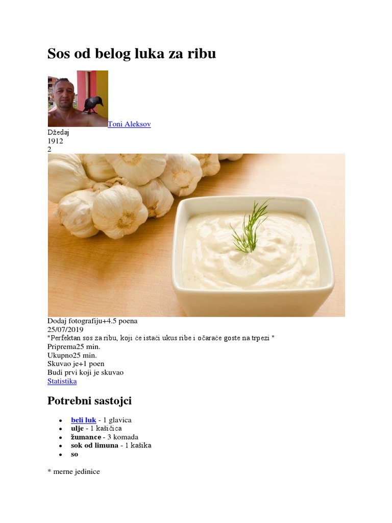 Sos Od Belog Luka Za Ribu | PDF