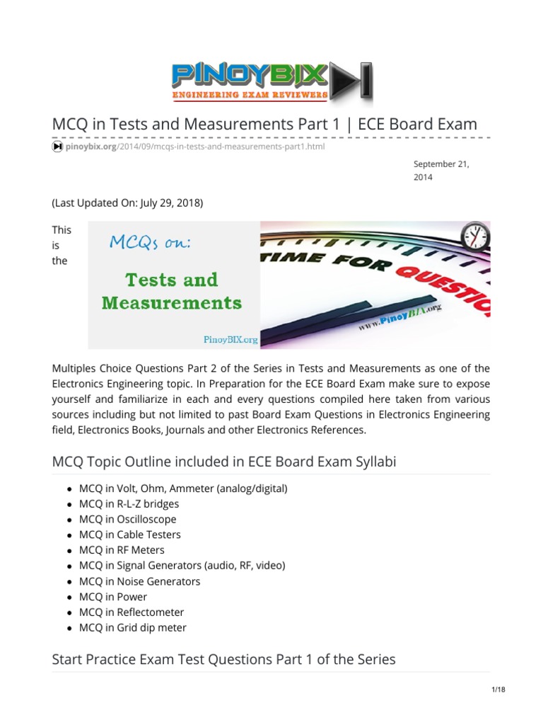 MCQ in Tests and Measurements Part 1 ECE Board Exam | PDF | Technology ...