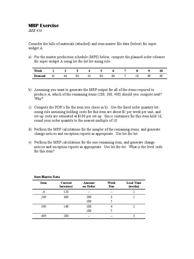 MRP Calculation for Super Widget A | PDF | Production And Manufacturing ...