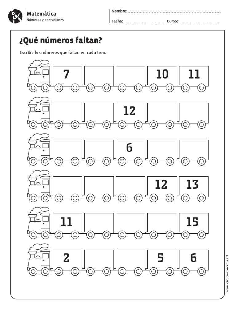 Actividades De Numeros Faltantes Guía De Matemática Números Hasta
