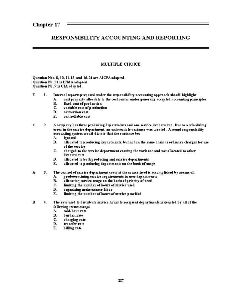 17 Responsibility Accounting - Reporting | PDF
