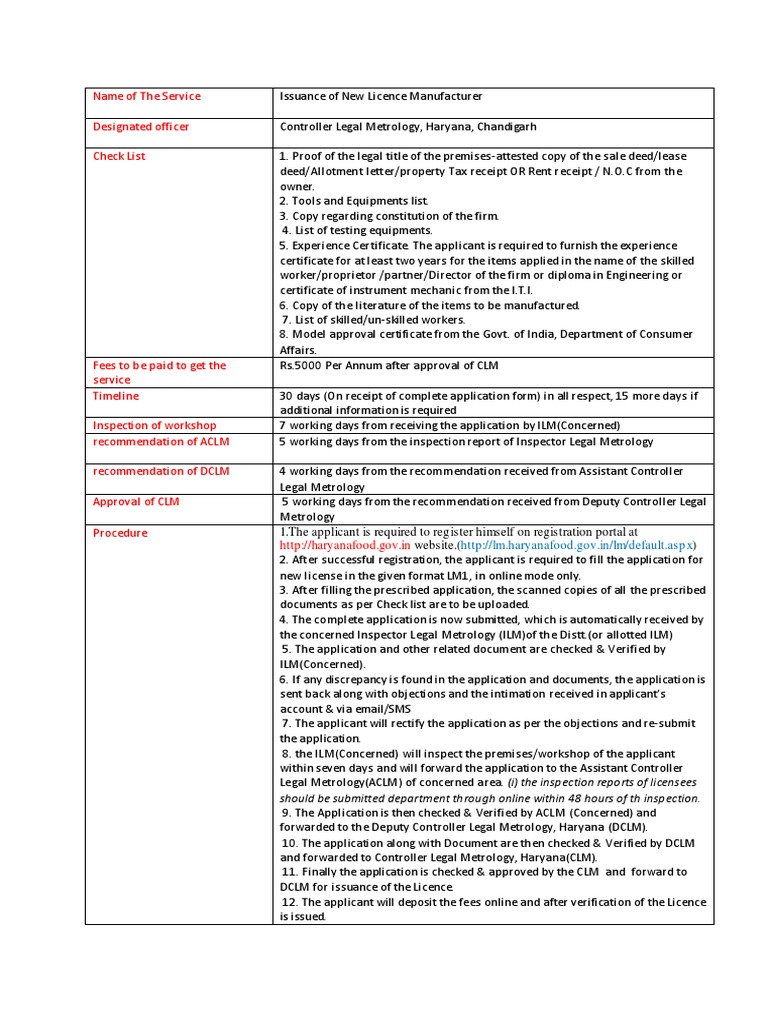 Weight and Measurement License Procedure | PDF