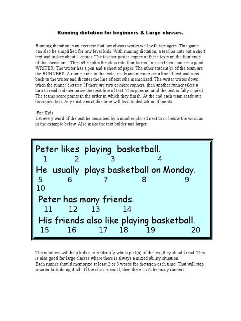 Running Dictation For Primary School Kids | PDF