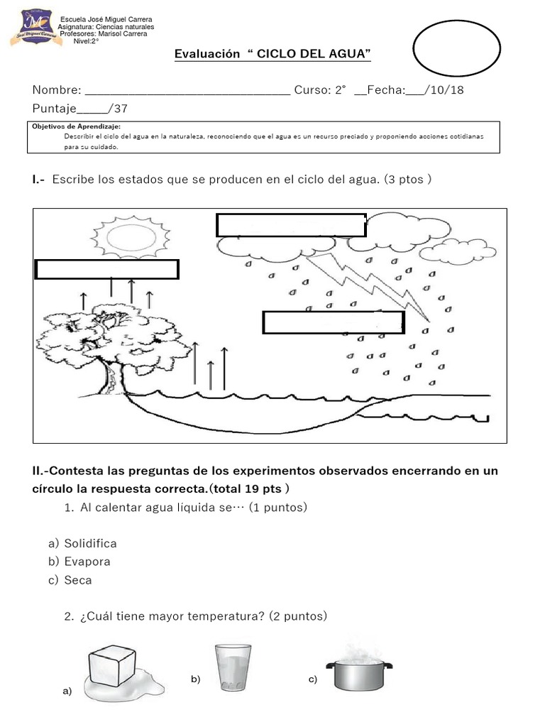 Hoja De Trabajo Con Preguntas Sobre El Ciclo Del Agua CuentoS Sobre El