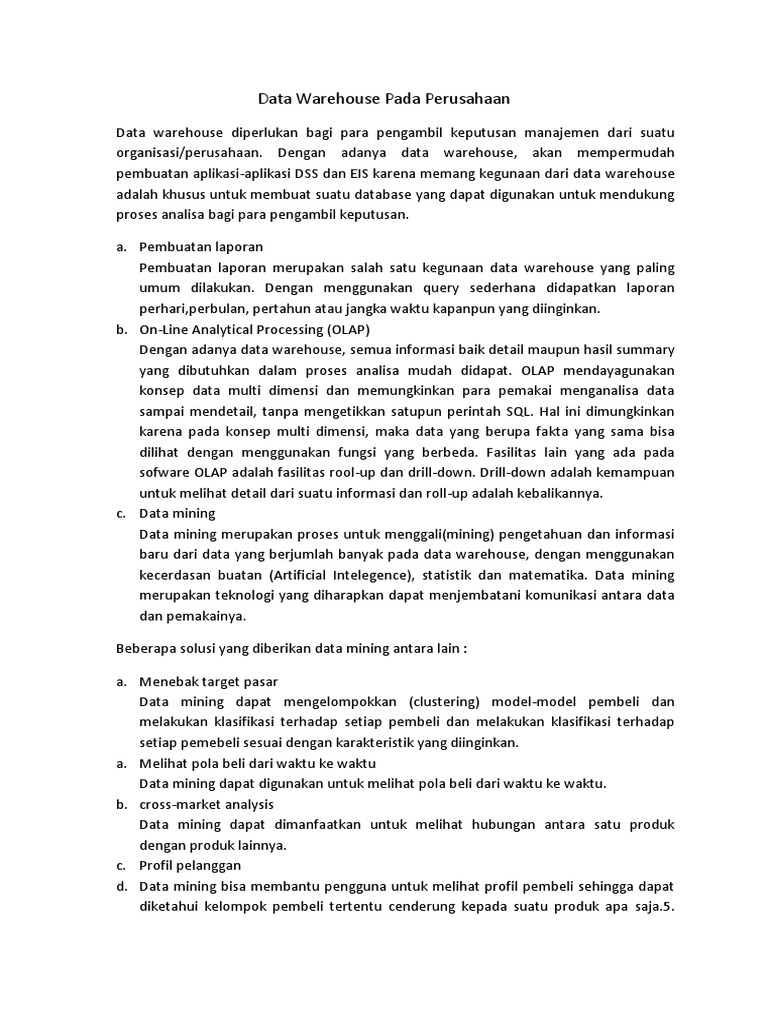 Contoh Penerapan Data Warehouse Perusahaan | PDF | Komputer