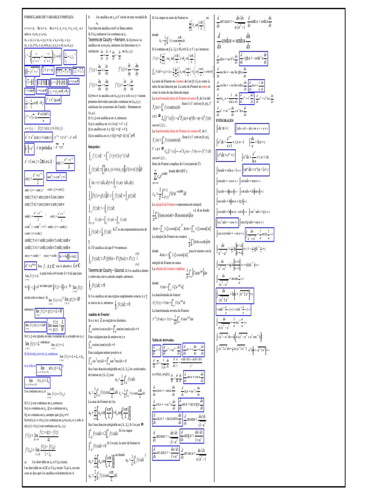 Formulario de Variable Compleja PDF | PDF