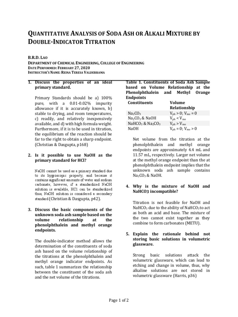 Quantitative Analysis of Soda Ash or Alkali Mixture by Double-Indicator ...