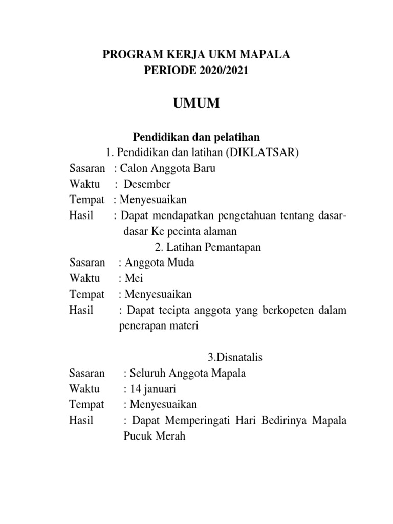 Program Kerja Ukm Mapala | PDF