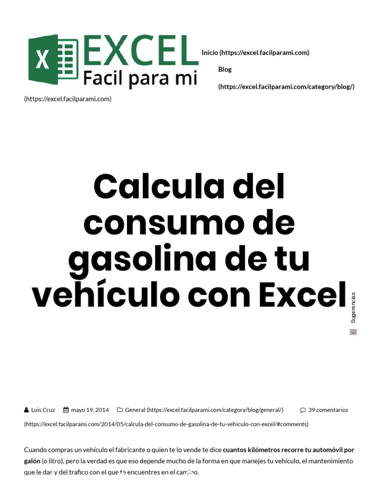 Calcula Del Consumo de Gasolina de Tu Vehículo Con Excel - Excel Fácil para Mi | PDF