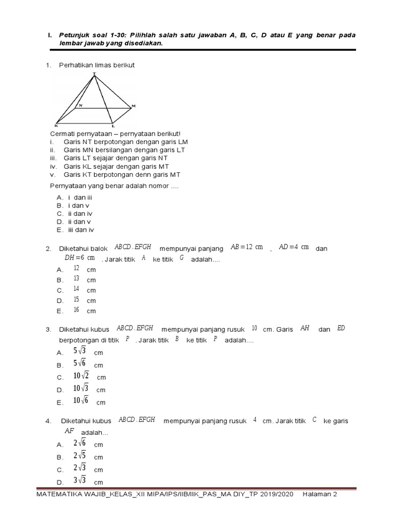 Soal PAS Matematika Wajib XII TP 2019-2020 | PDF | Metode & Bahan Ajar