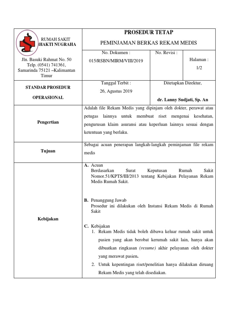Sop Peminjaman Berkas Rekam Medis | PDF