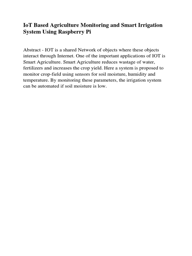 IoT Based Agriculture Monitoring and Smart Irrigation System Using ...